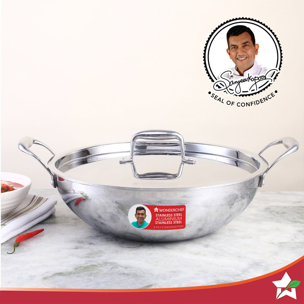 Wonderchef Nigella 3-Ply Stainless Steel Kadhai 20cm | Cookware Online ...